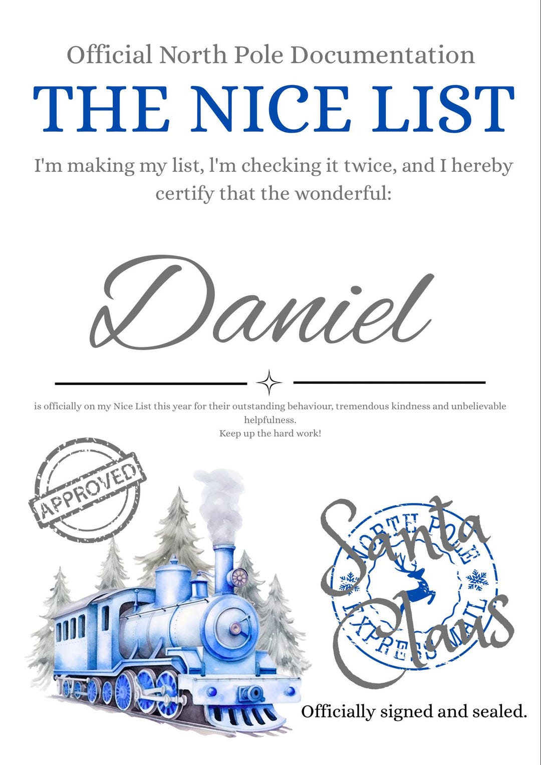 Personalized Polar Express Certificate: Editable Christmas Nice List ...