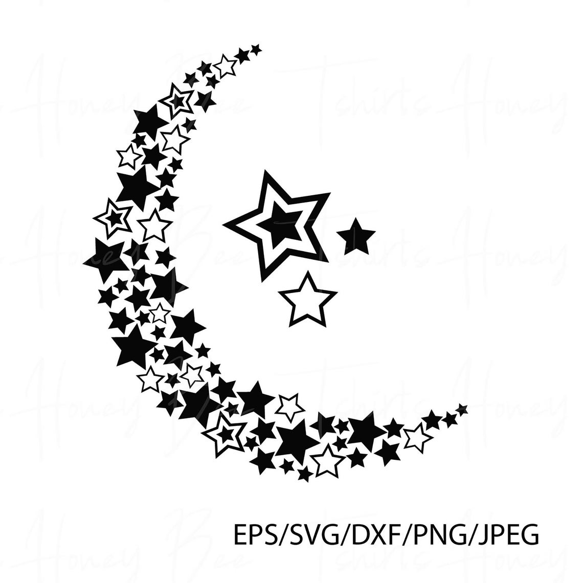 Crescent Stars SVG Cut File for Cricut and Silhouette, Digital Clipart ...