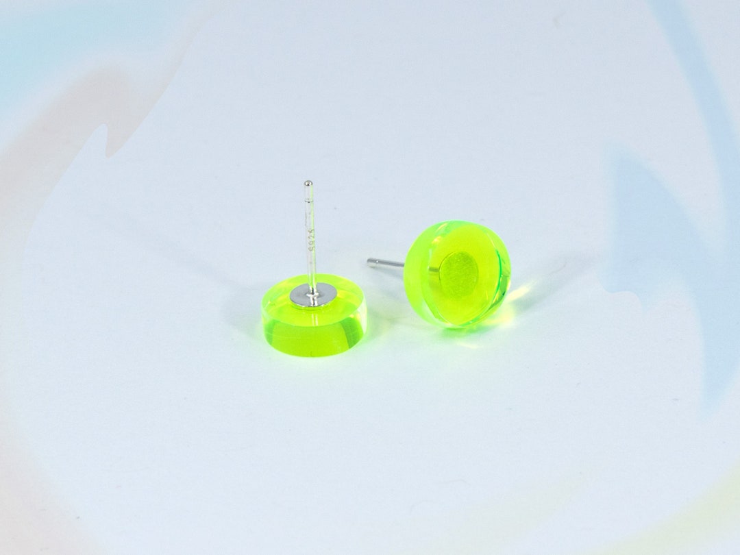 Mini Neon Green Stud Earrings, Circle Acrylic Earrings, Modern Neon ...
