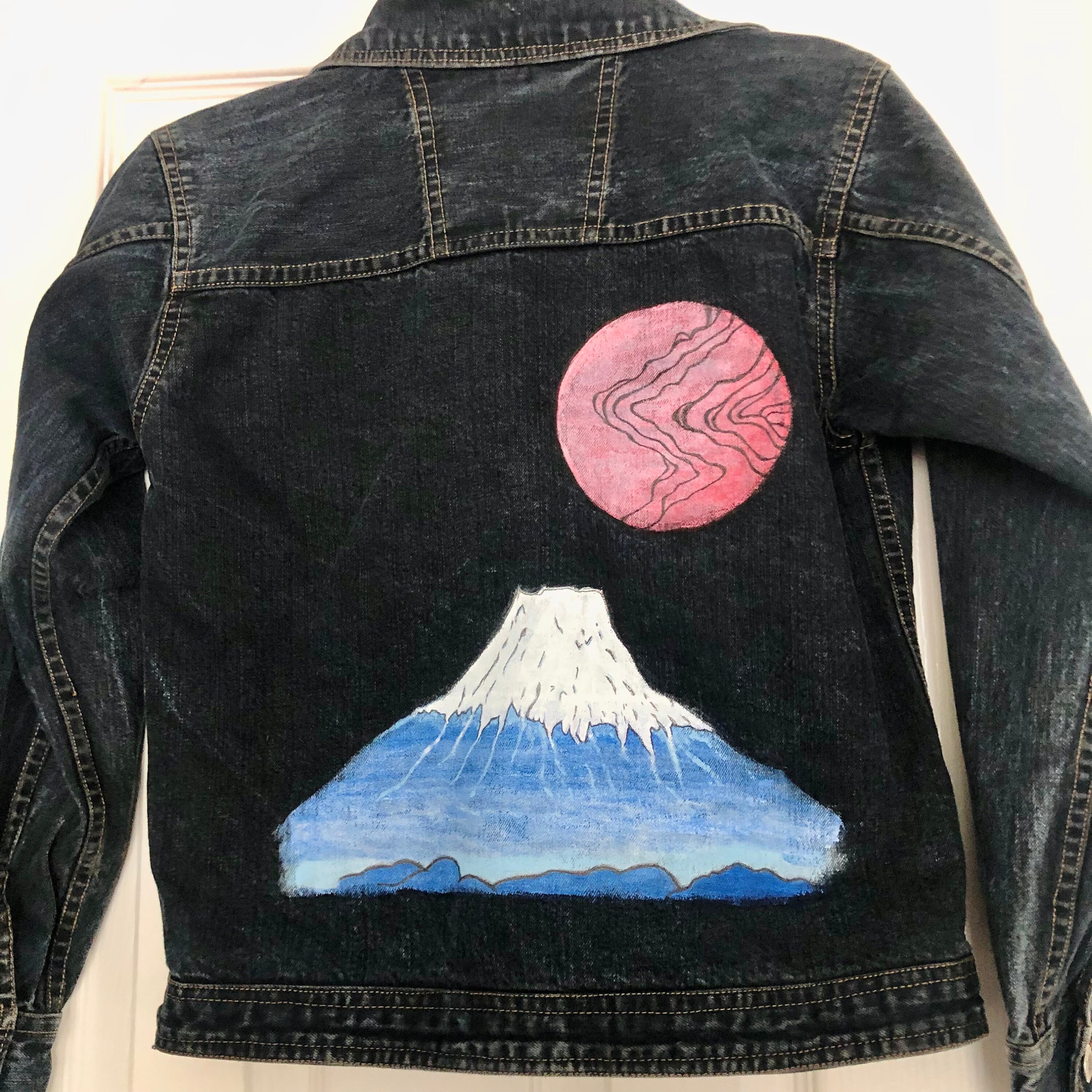 Hand-painted Mountain & Moon Women's Jean Jacket - Etsy