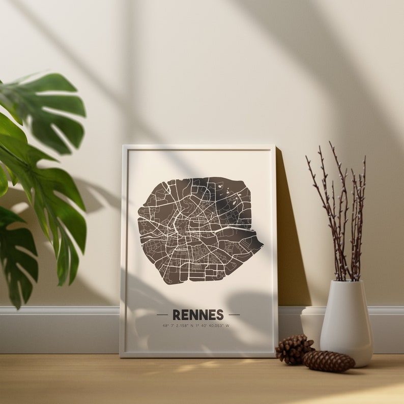 RENNES Digital File to Print Map of the City of Rennes Black and White ...