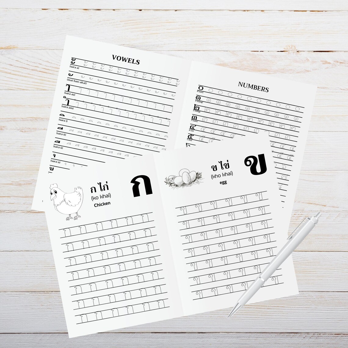 Printable Phasa Thai, Thai Alphabet Handwriting Practice Workbook for ...