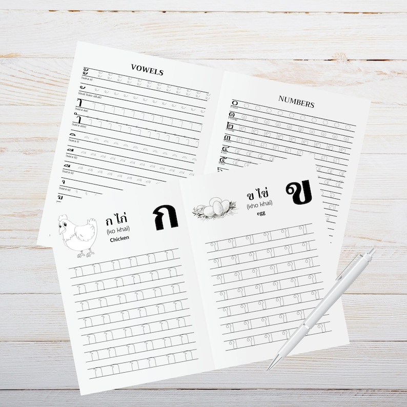 Printable Phasa Thai, Thai Alphabet Handwriting Practice Workbook for ...