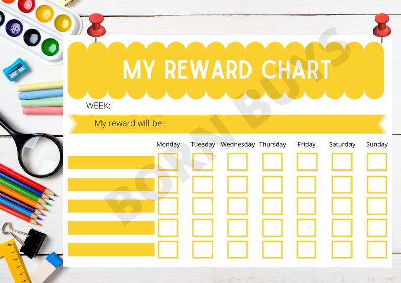 Yellow Childrens Reward Chart - Good Behaviour Chart - Sticker Chart A4 ...
