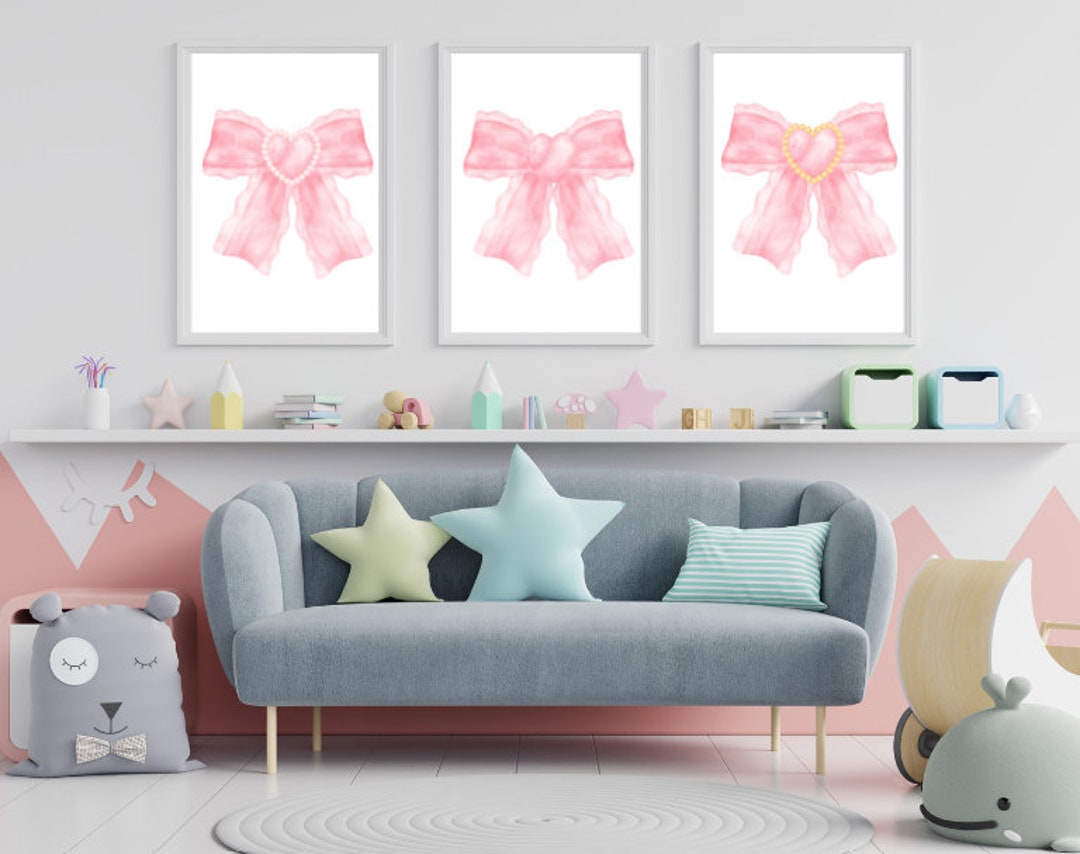 SET OF 3 Cute Pink Croquette Bows Wall Art Instant Digital Download ...