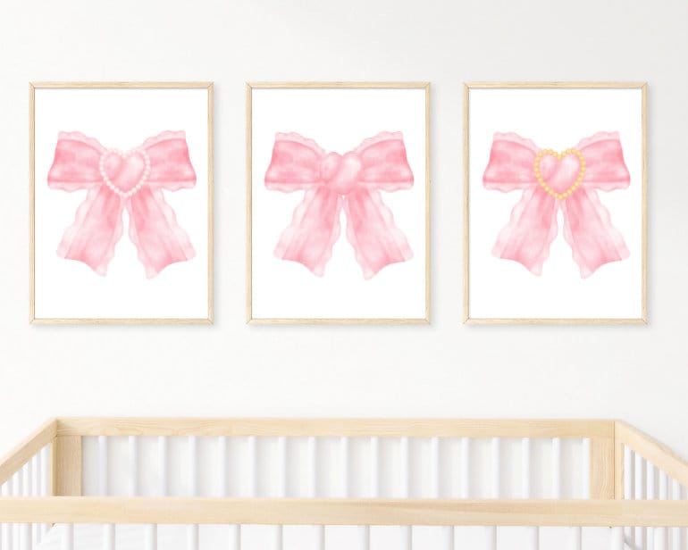 SET OF 3 Cute Pink Croquette Bows Wall Art Instant Digital Download ...