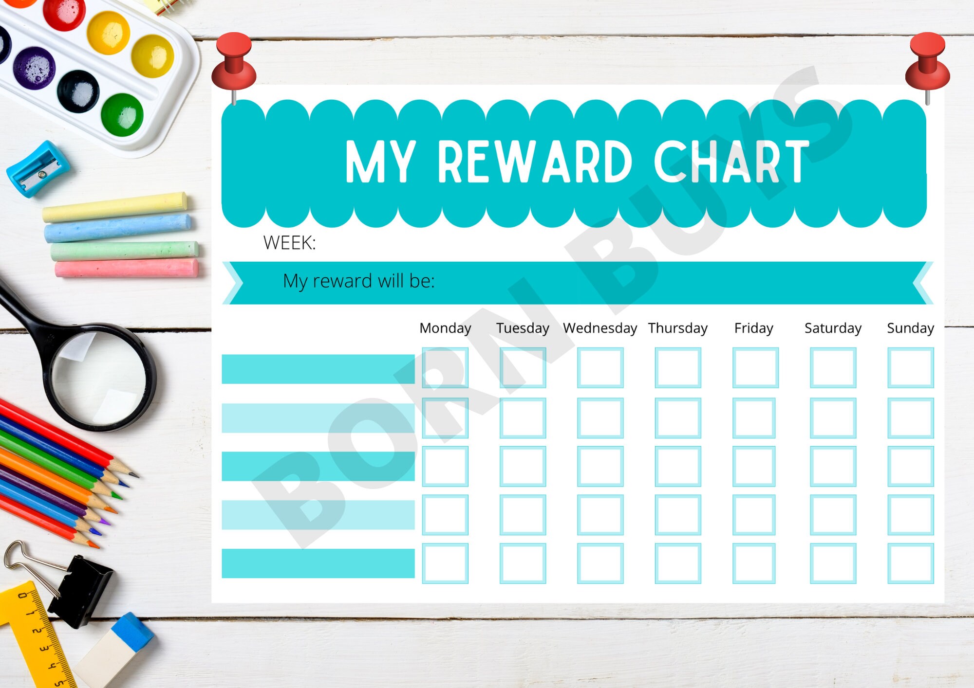 Blue Childrens Reward Chart - Good Behaviour Chart - Sticker Chart A4 ...