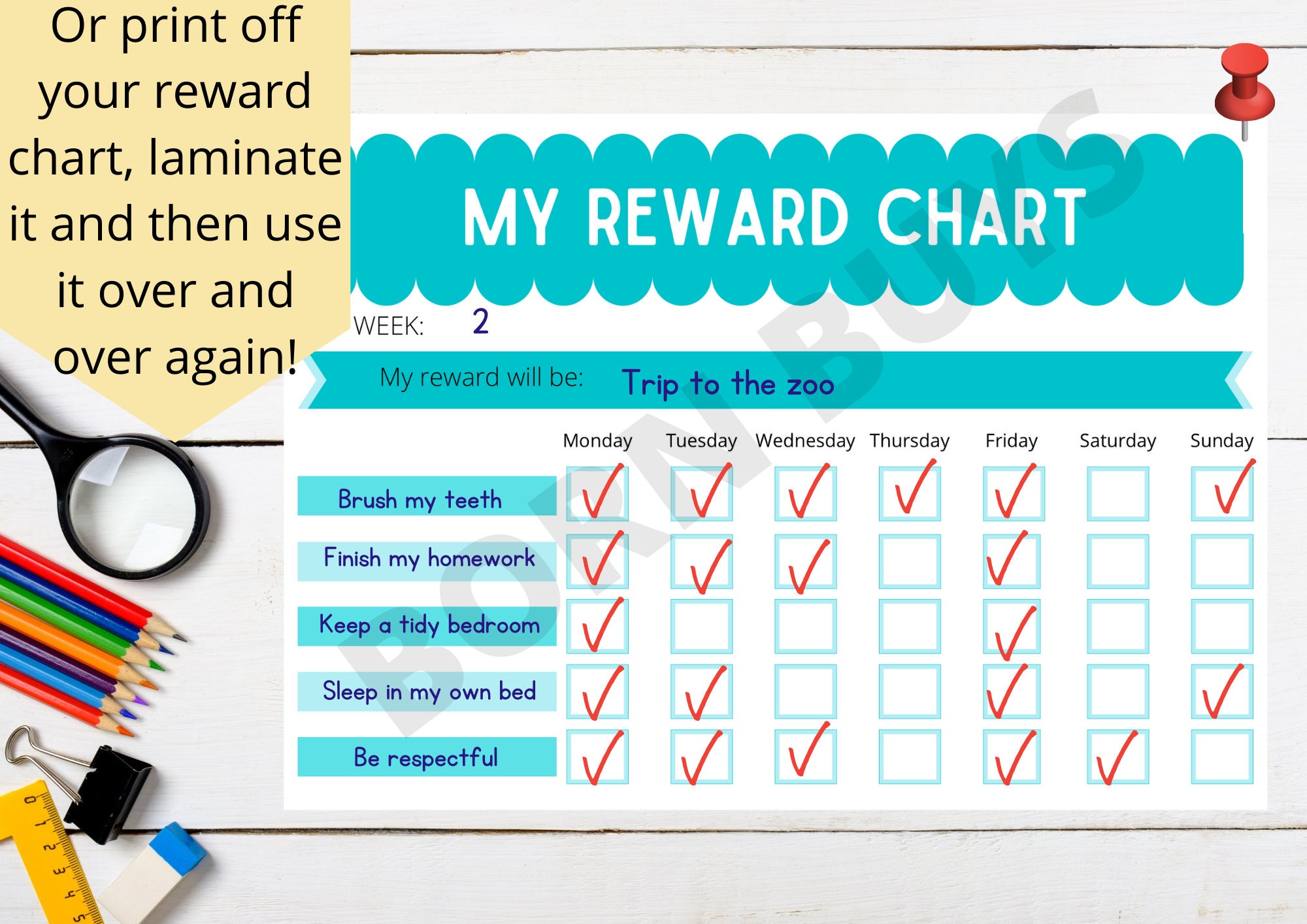Blue Childrens Reward Chart - Good Behaviour Chart - Sticker Chart A4 ...
