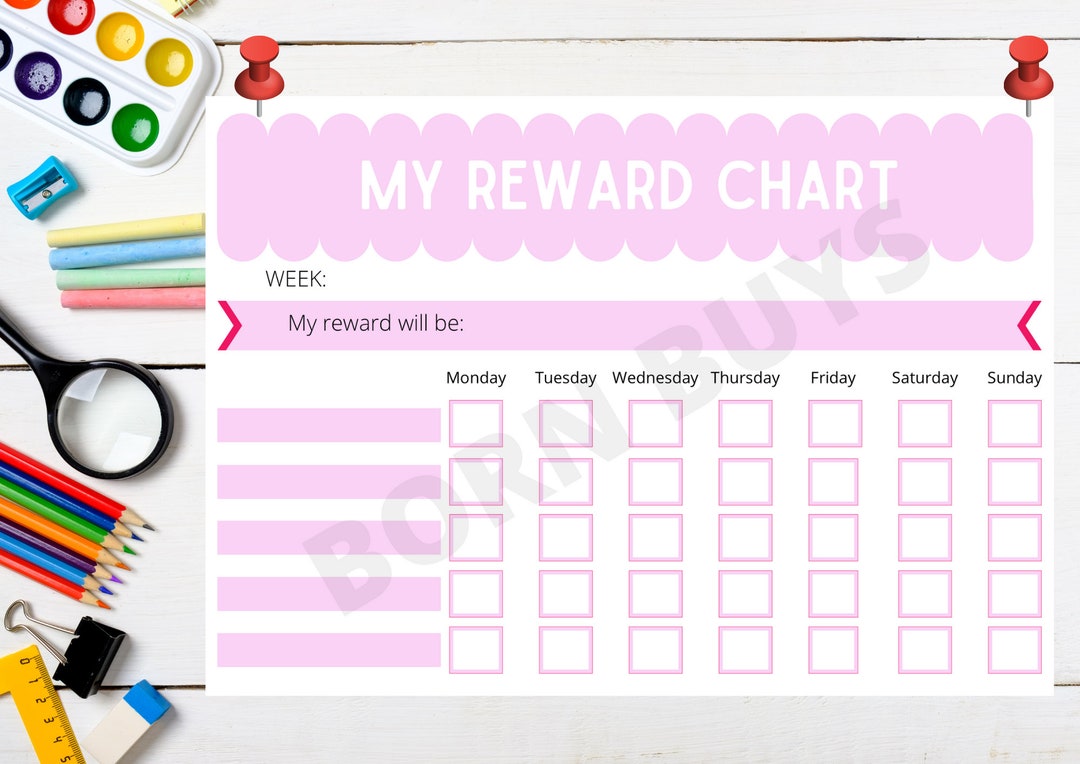 Pink Childrens Reward Chart - Good Behaviour Chart - Sticker Chart A4 ...