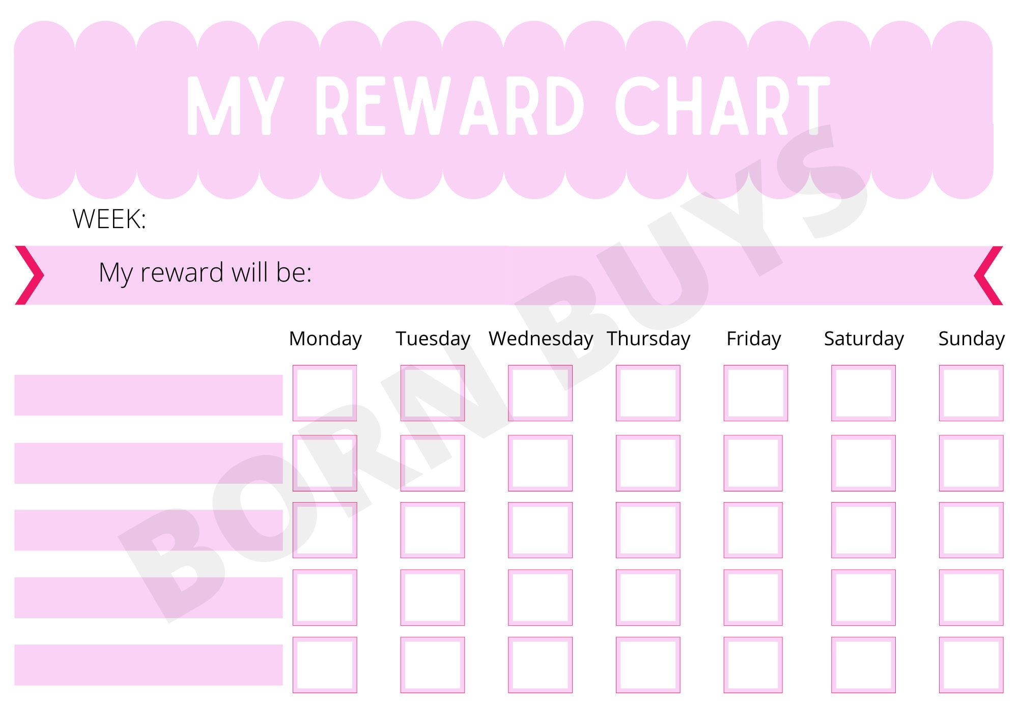 Pink Childrens Reward Chart - Good Behaviour Chart - Sticker Chart A4 ...