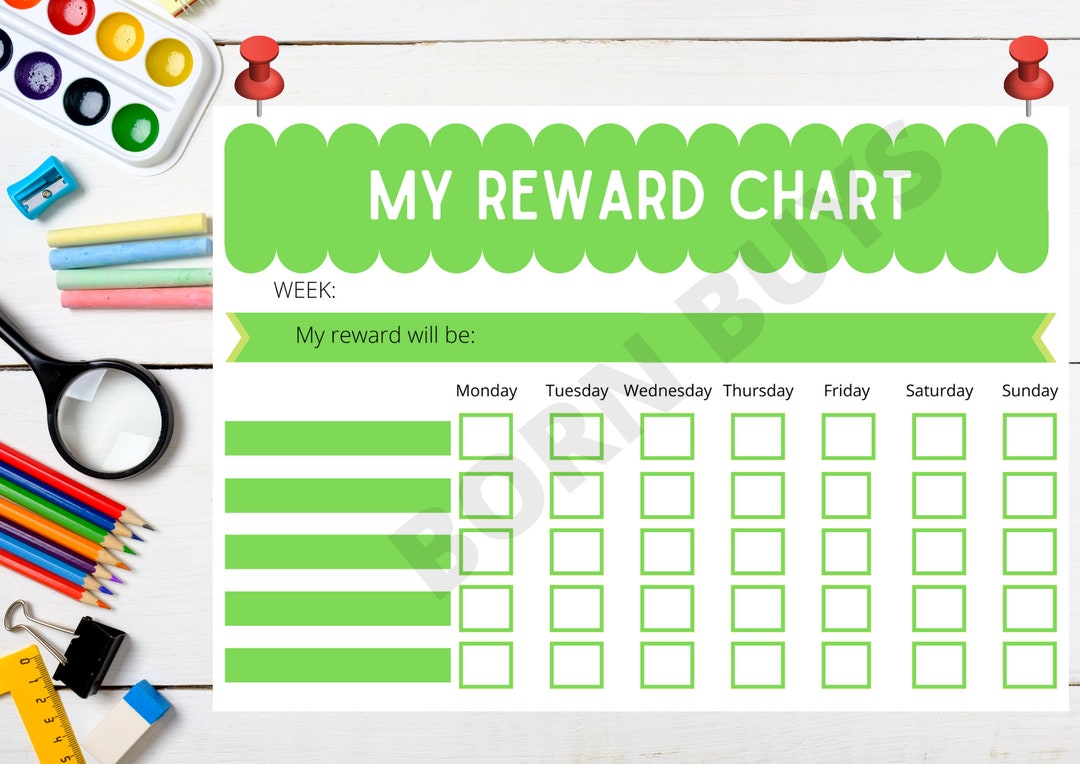 Green Childrens Reward Chart - Good Behaviour Chart - Sticker Chart A4 ...