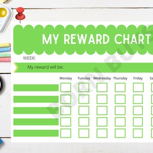 Green Childrens Reward Chart - Good Behaviour Chart - Sticker Chart A4 ...
