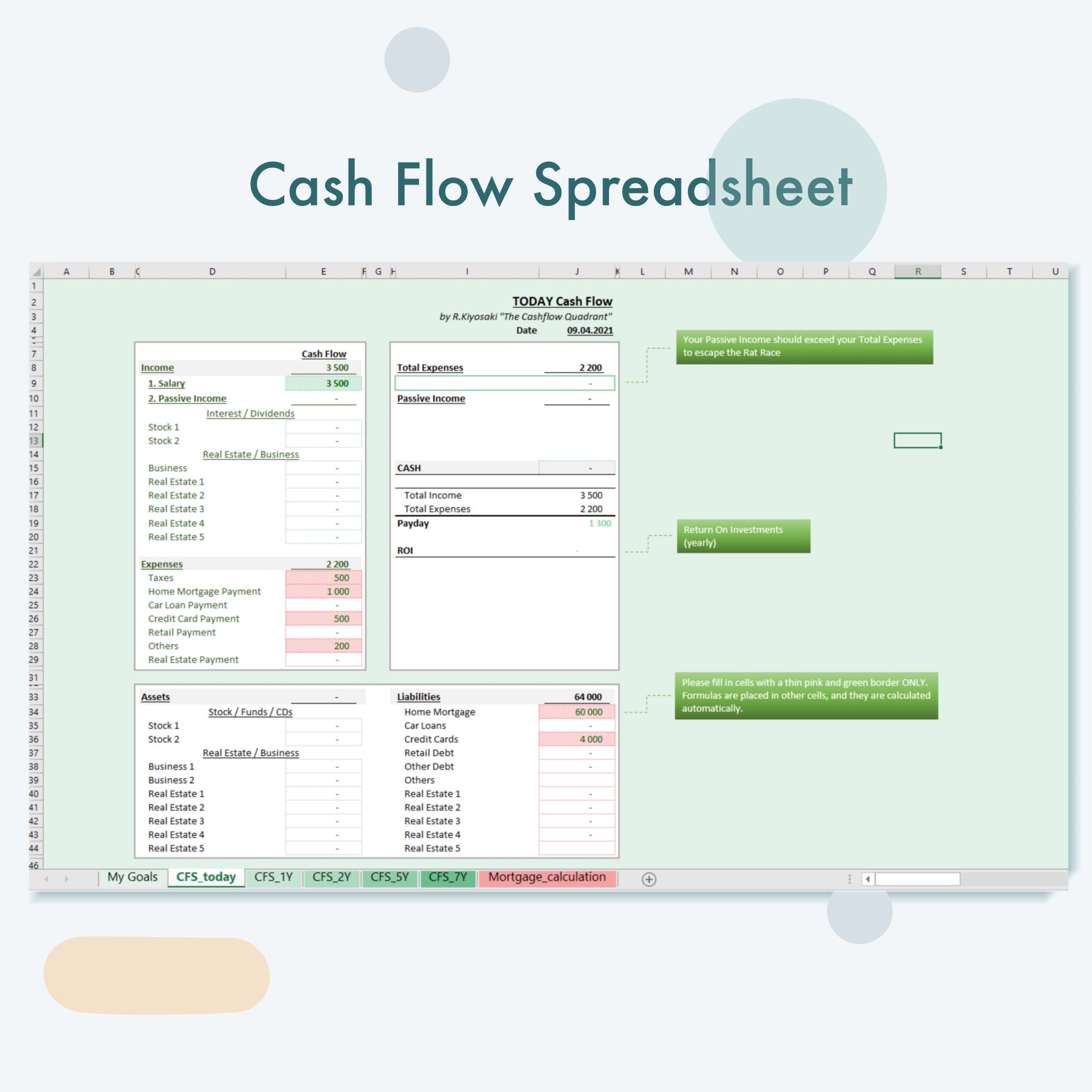 Excel template: Cash Flow Statement by R.Kiyosaki book | Etsy