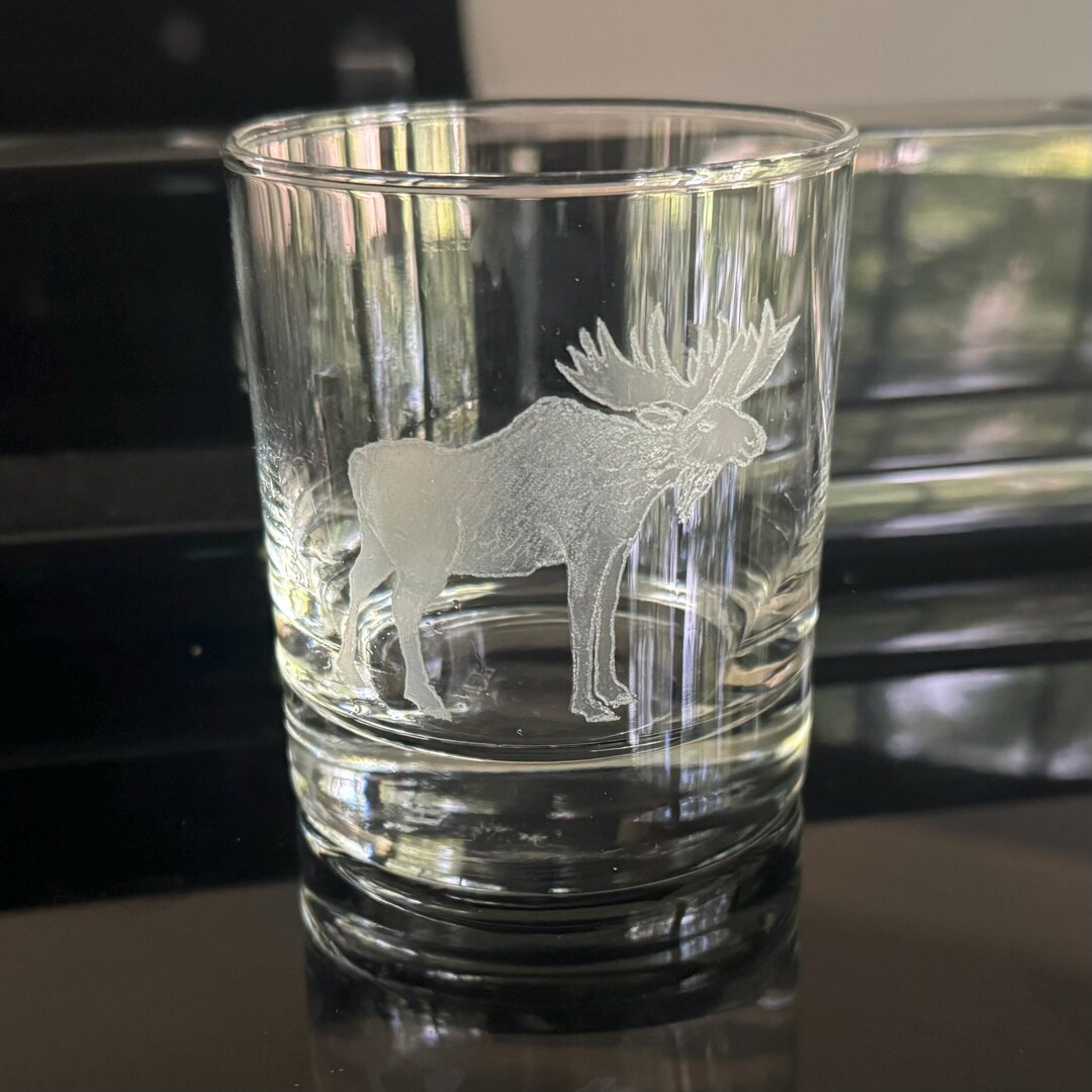 Whiskey Glasses - 11oz Hand Etched - Moose (set Includes 2 Glasses) - Etsy