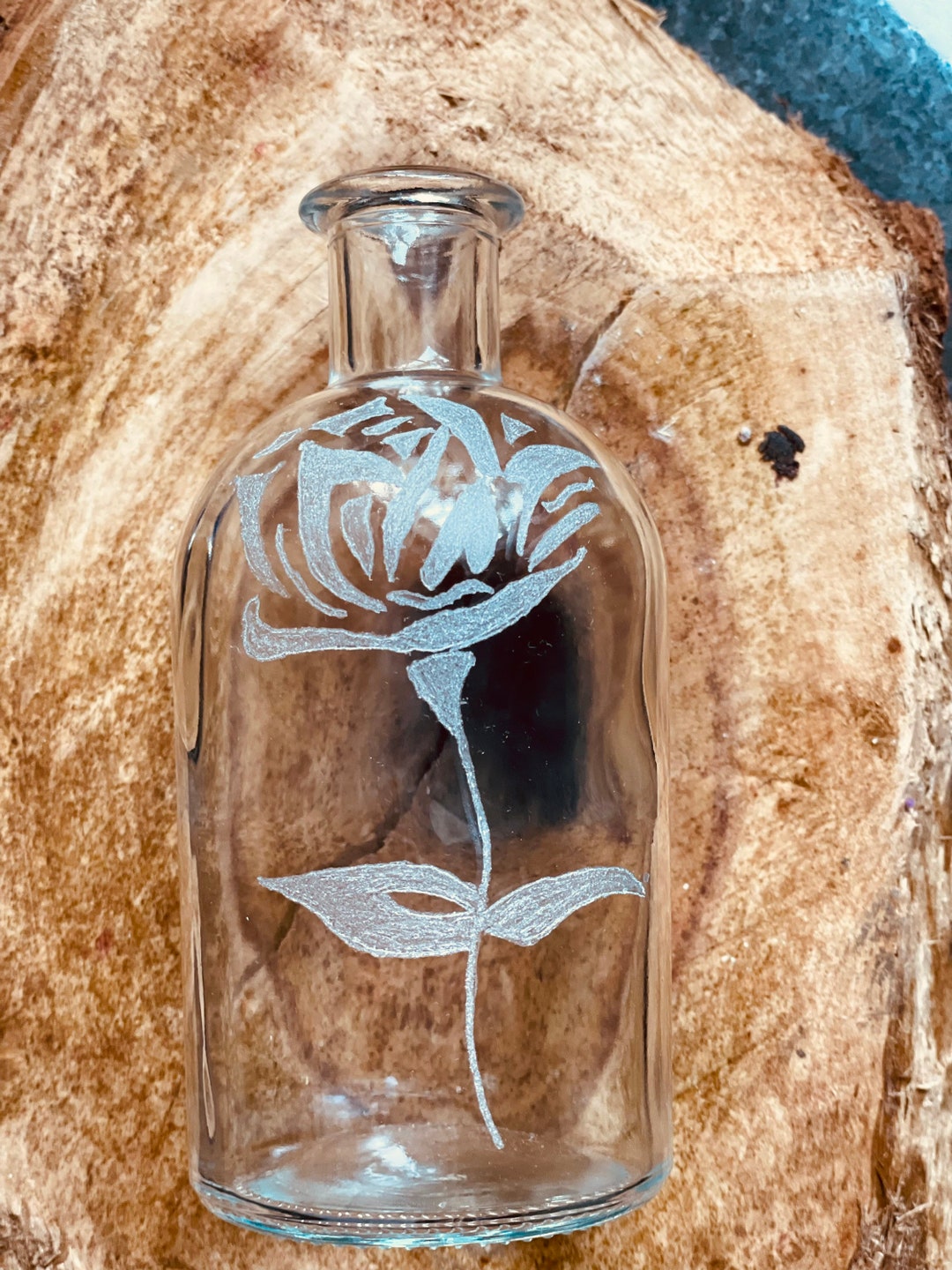 Bud Vase With Rose Hand Etched on Front - Etsy