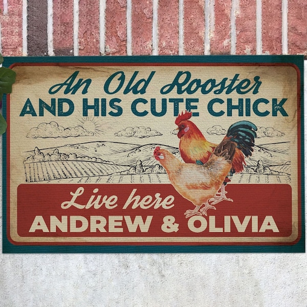 Old Rooster and Cute Chick Live Here - Etsy
