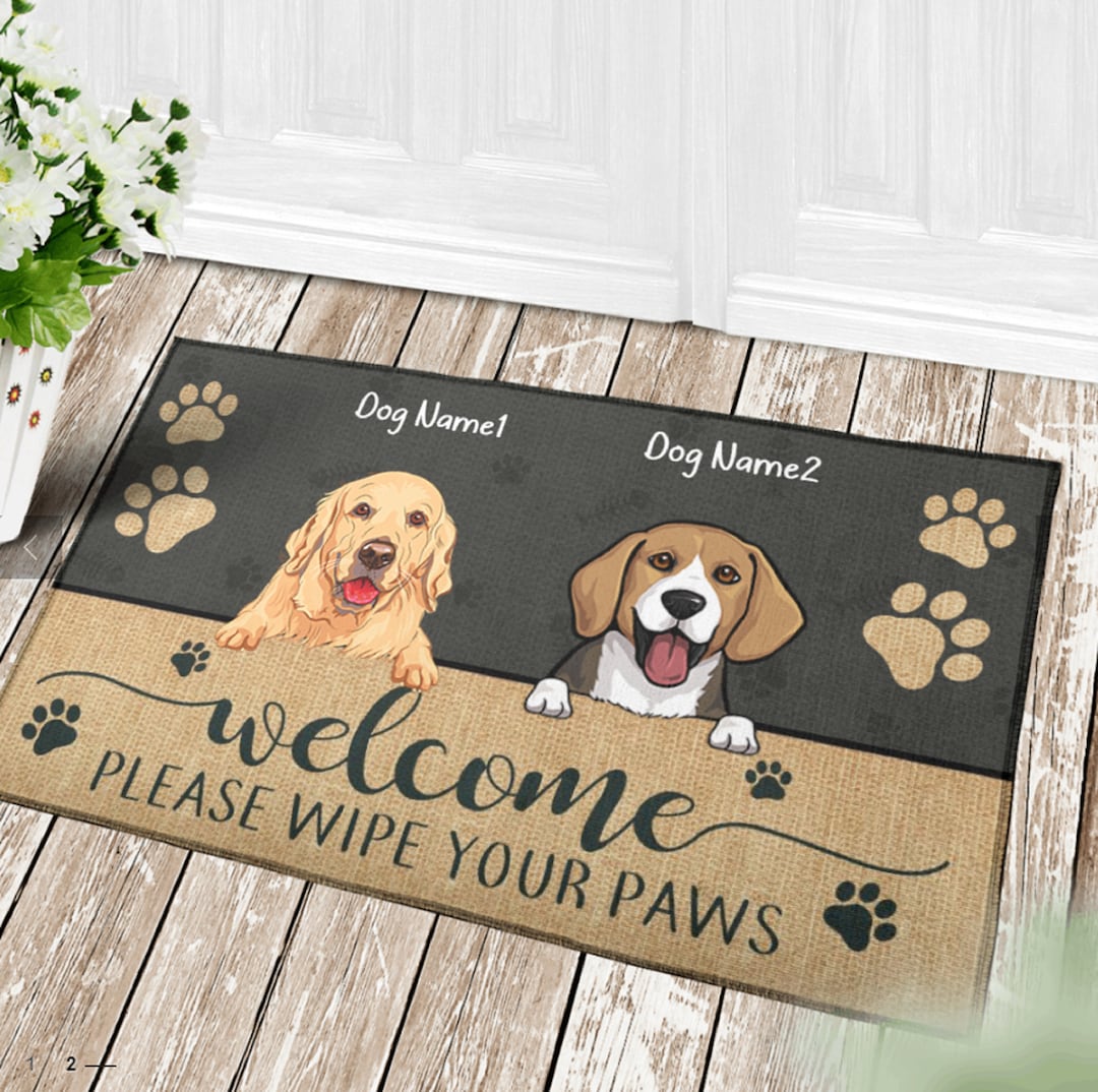 Welcome Please Wipe Your Paws, Personalized Dog Doormat, Funny Welcome ...