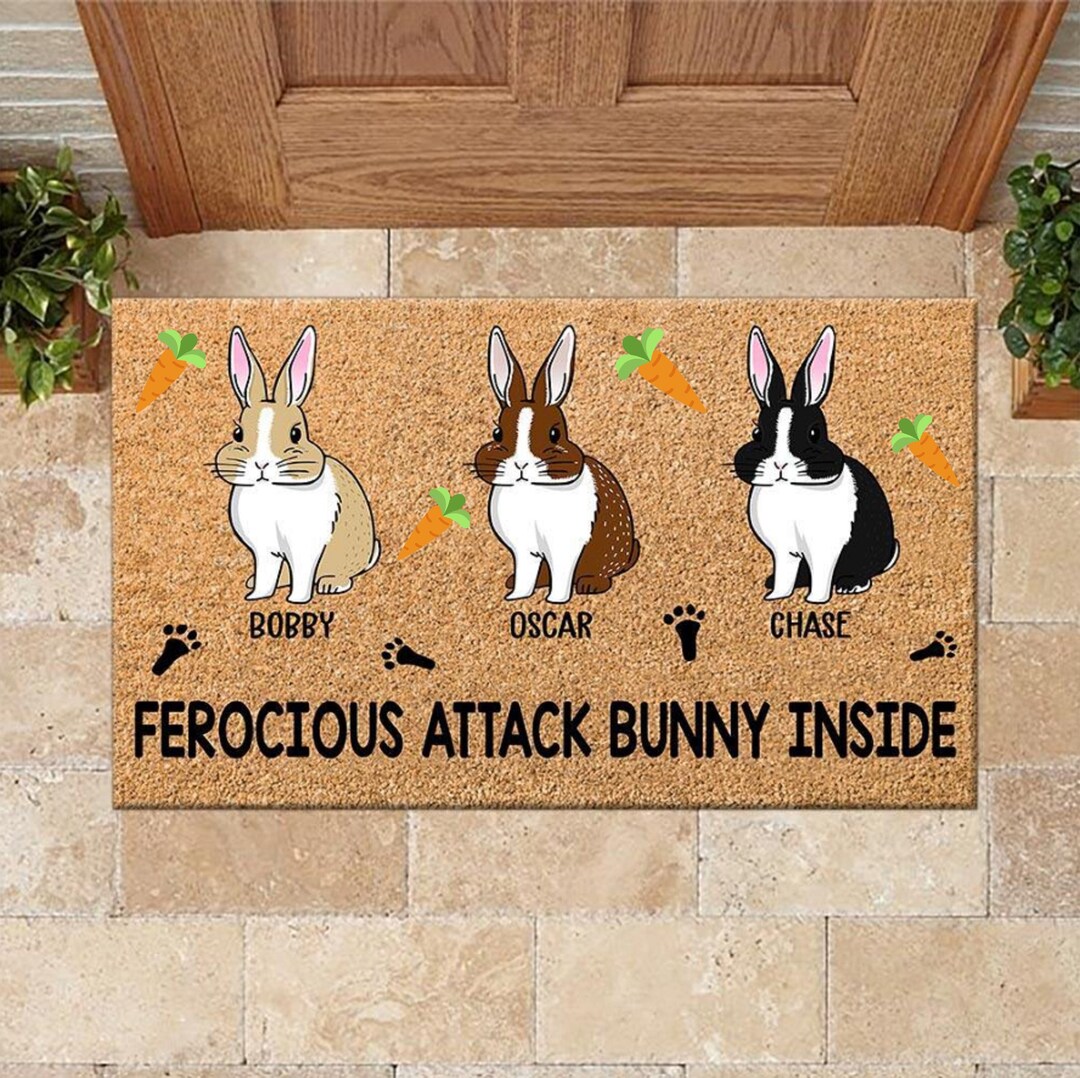 Ferocious Attack Bunny Inside Welcome Mat, Rabbit Entrance Mat, Easter ...