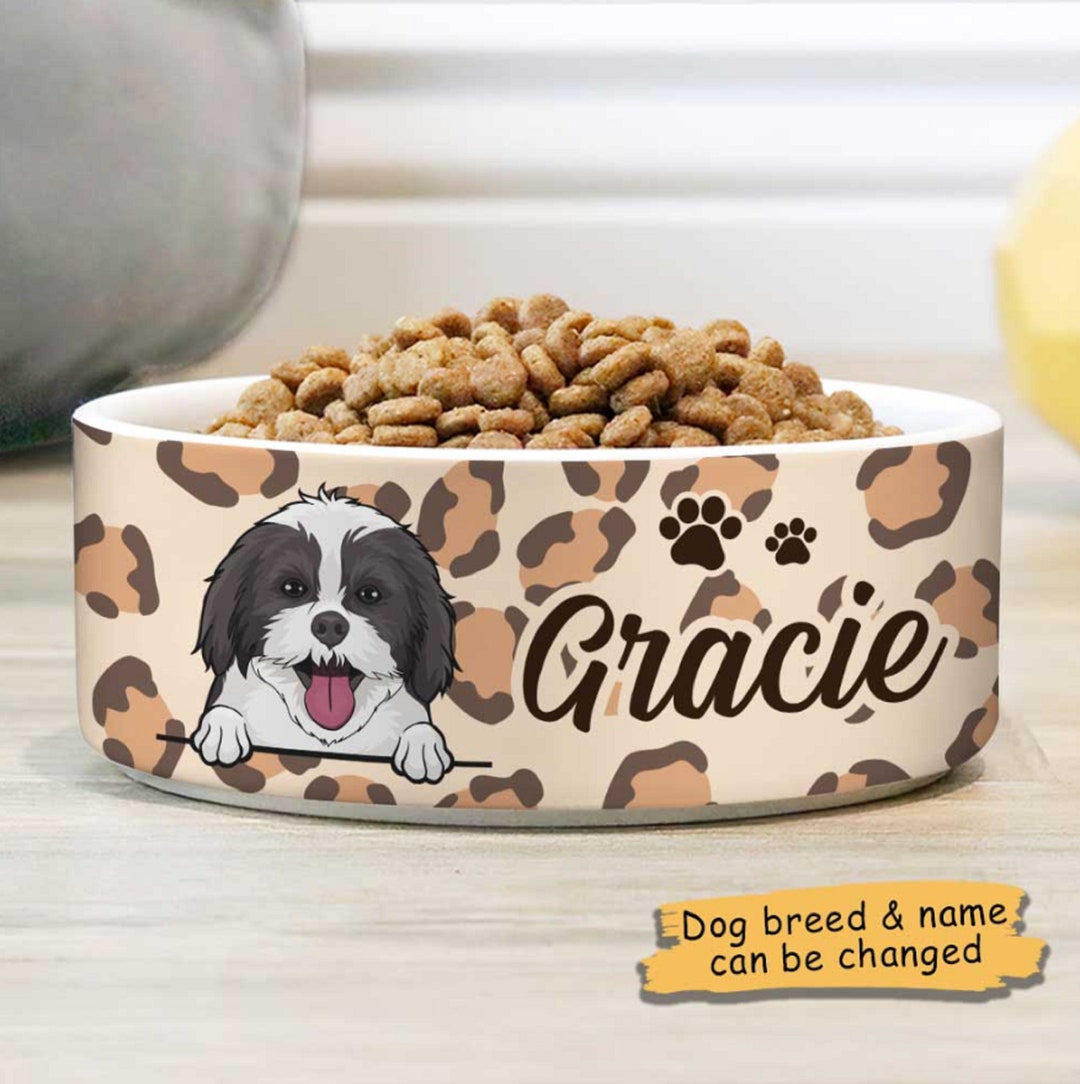 Custom Dog Bowls Cheetah Pattern, Personalized Dog Bowl, New Dog Gift ...