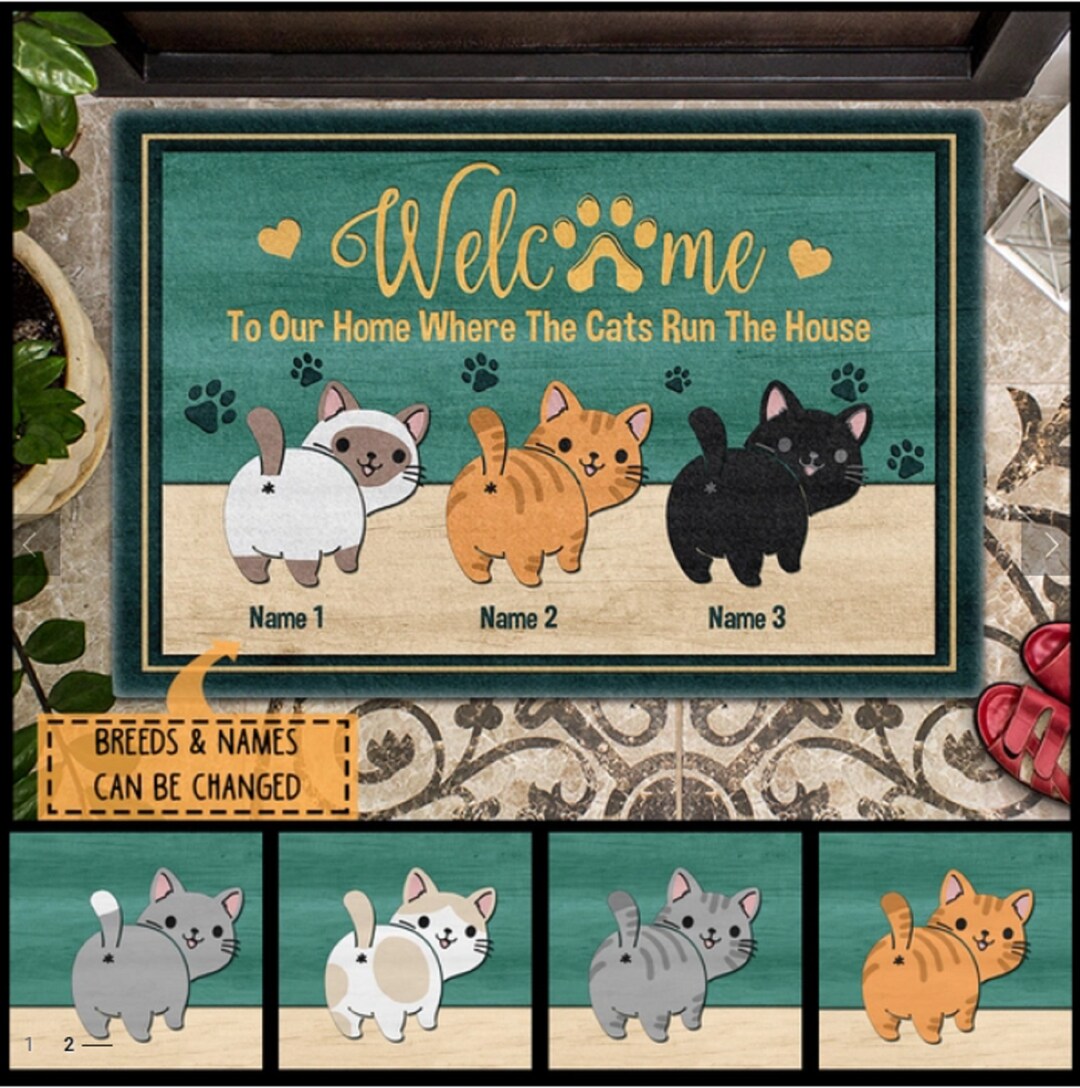 Personalized Cat Welcome Doormat, Cat Entrance Mat, Funny Cat Doormat ...