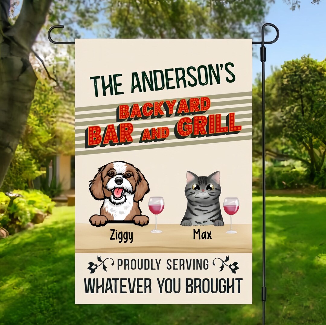 Backyard Bar and Grill Dog Flag, Dog Lover Gift, Garden Flag, Flag for ...