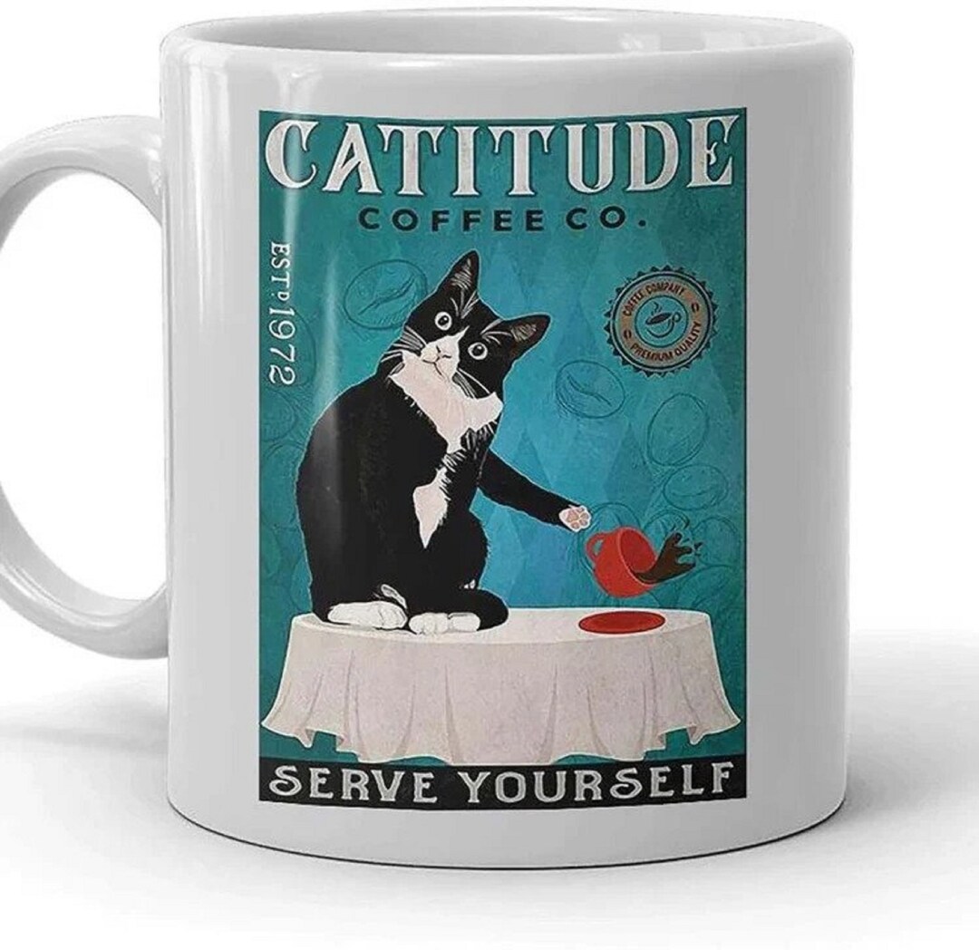 Personalized Retro Cat Coffee Mug-funny Catitude Design-gift for Pet ...