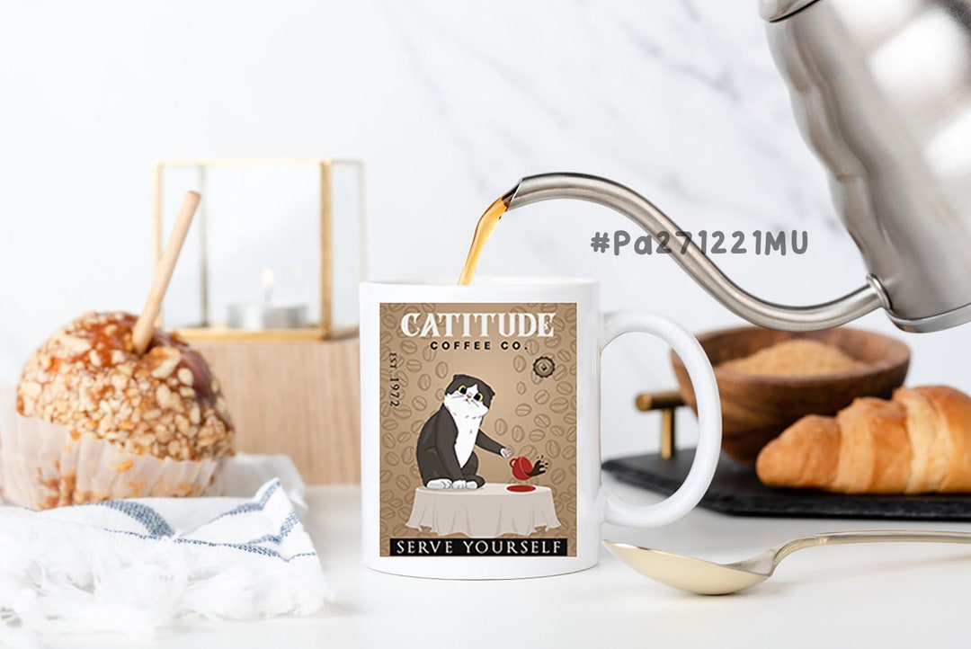 Personalized Funny Retro Catitude Coffee Company Serve Yourself Cat Mug ...