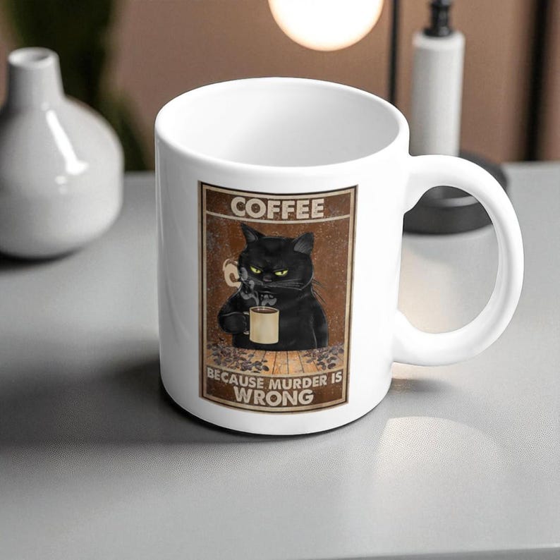 Personalized Coffee Black Cat Drinks Funny Black Mugs-cat Mug-cat Mom ...