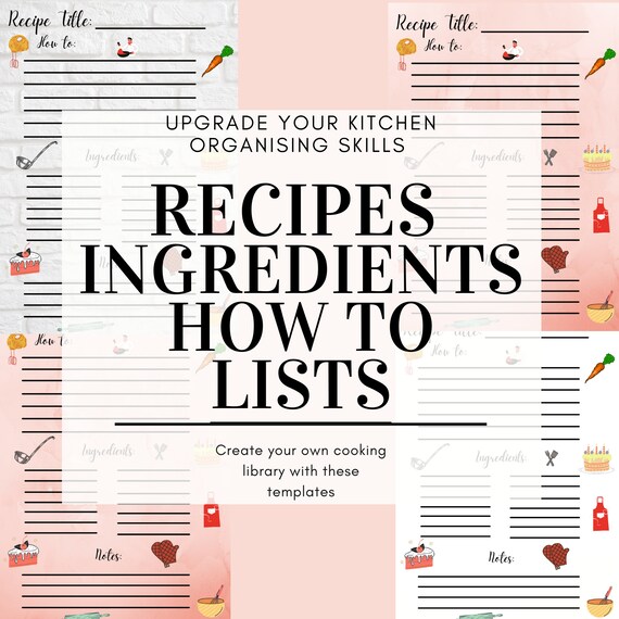 Recipes Ingredients How to Lists Template Ready to Print Cakes | Etsy