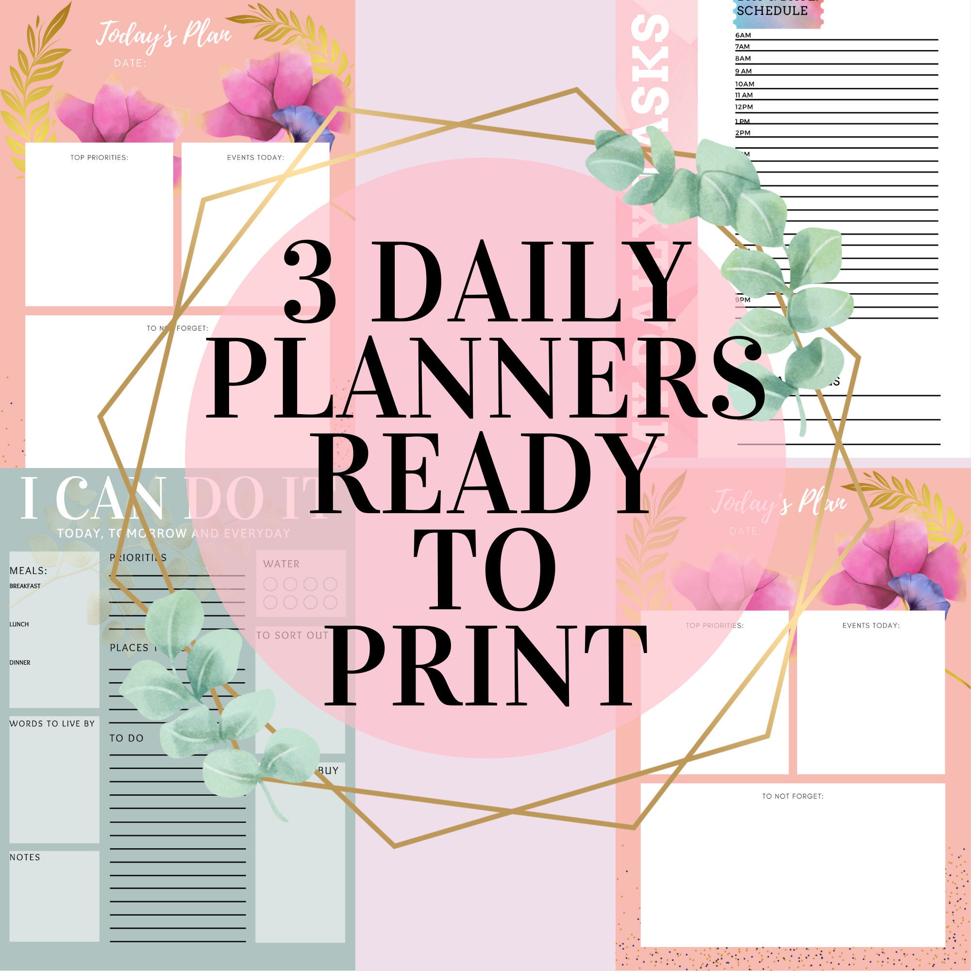 Daily Planners Ready to Print Small Business Organize Chart Timetable ...