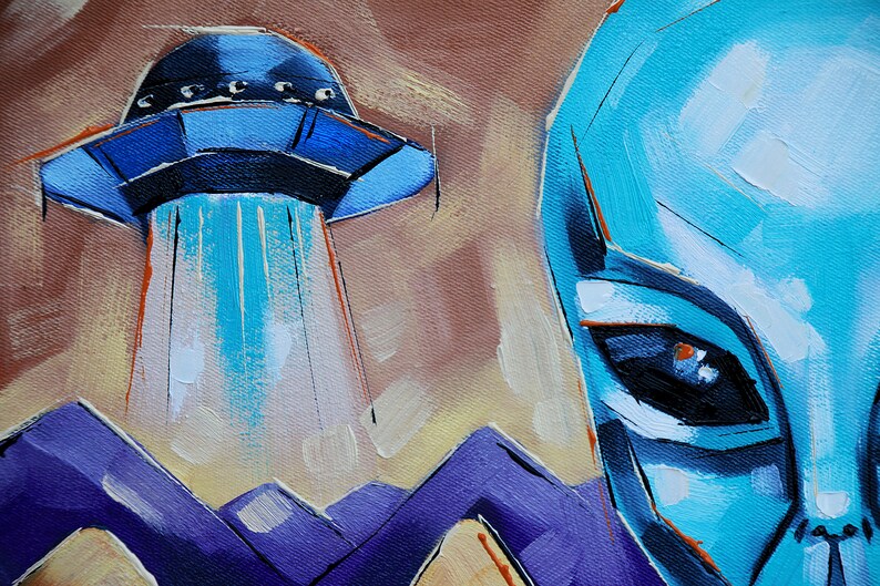 Alien Painting Space Original Art Alien Artwork UFO Art | Etsy