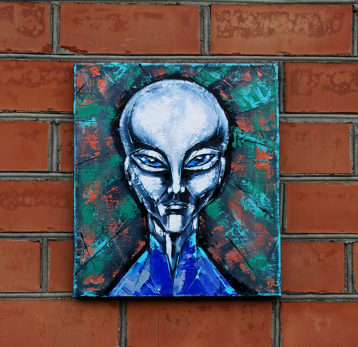 Alien Painting Space Original Art Alien Artwork UFO Art | Etsy