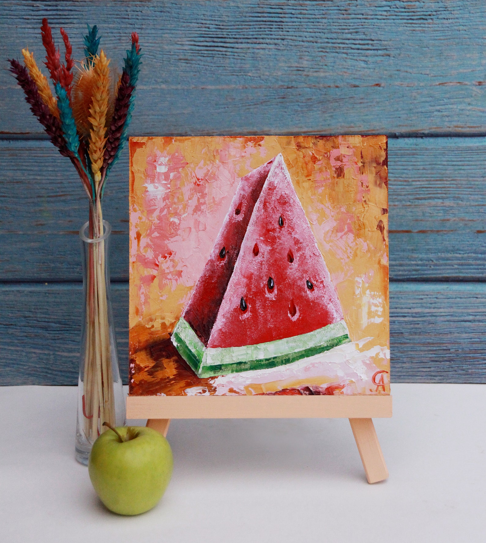 Sandía Pintura Fruta Arte Original Cocina Artwork Pequeña | Etsy