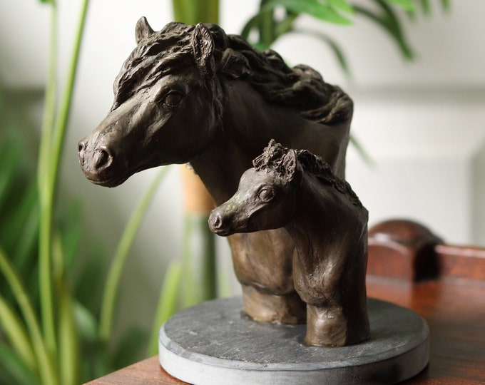 Double Horse Head Sculpture | Limited Edition 82/750 | Slate Base ...