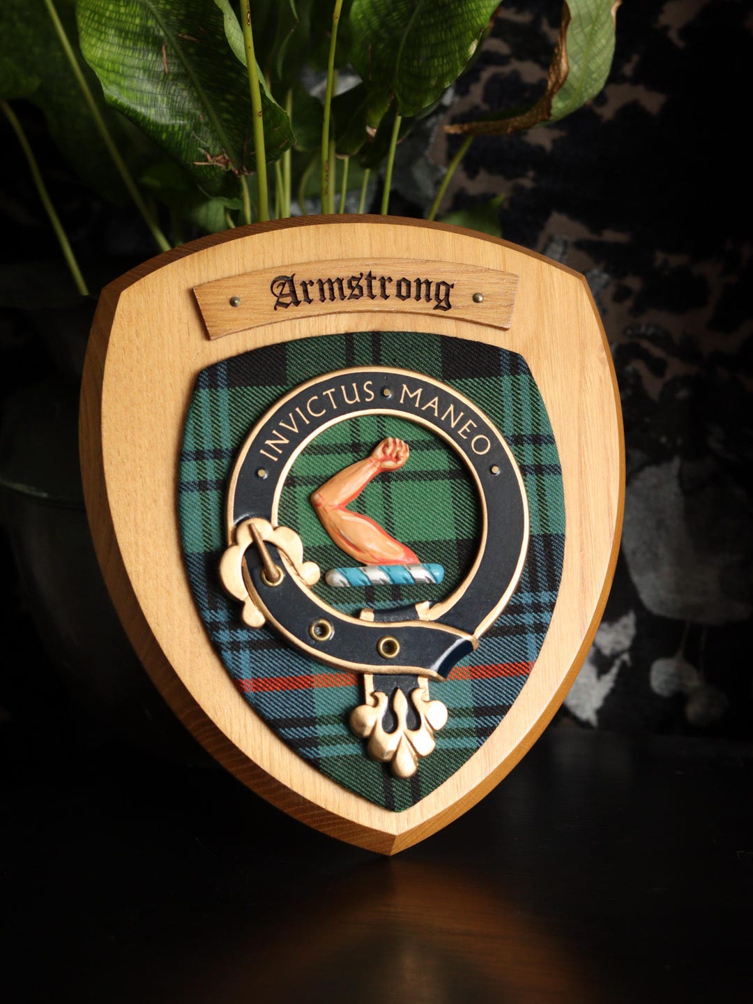 Scottish Clan Armstrong Tartan Shield Crest Plaque | Hand Carved ...