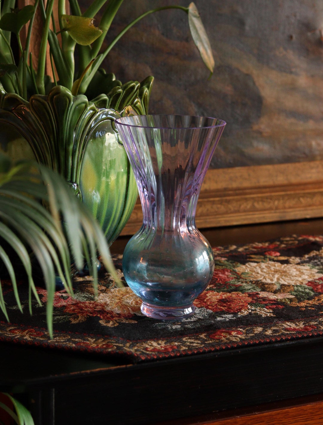 Blue & Purple Thistle Shaped Heavy Glass Vase Stem Bud Vintage ...