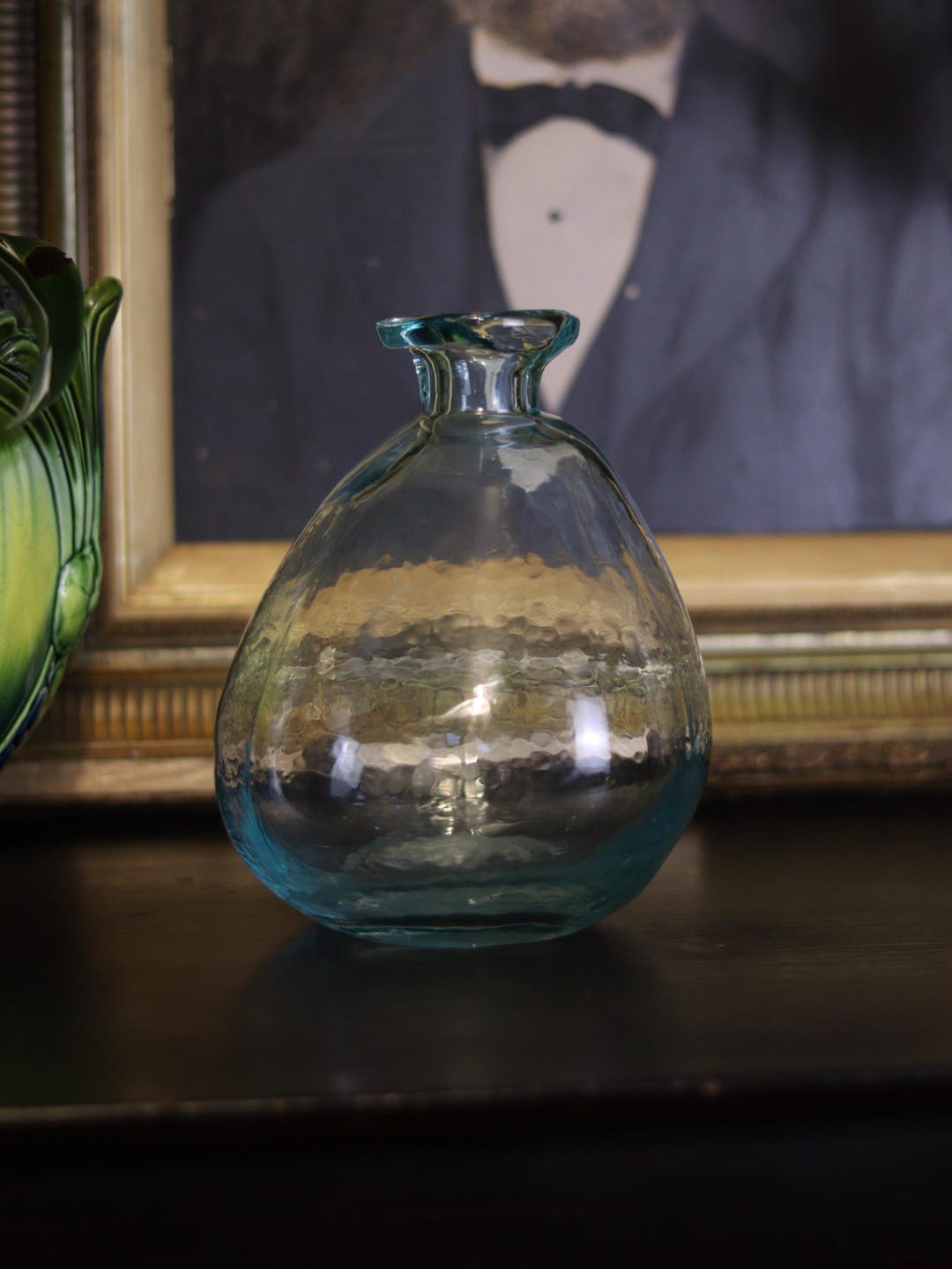 Clear Blue Recycled Blown Dimpled Glass Bubble Vase | Round Flower Bulb ...