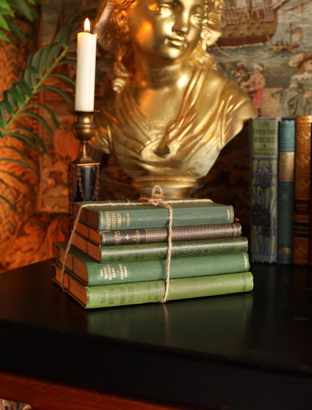 Green Bundle 5 Antique Vintage Decorative Spine Color Book Set ...