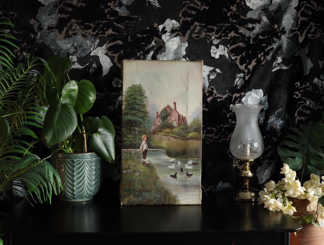 Charming Antique 1907 Signed Alfred Holt Landscape Oil Painting Canvas ...