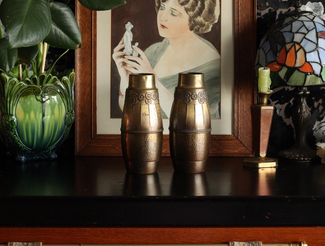 Pair of WMF Brass Repoussé Embossed Jugendstil Ostrich Mark Art Nouveau ...