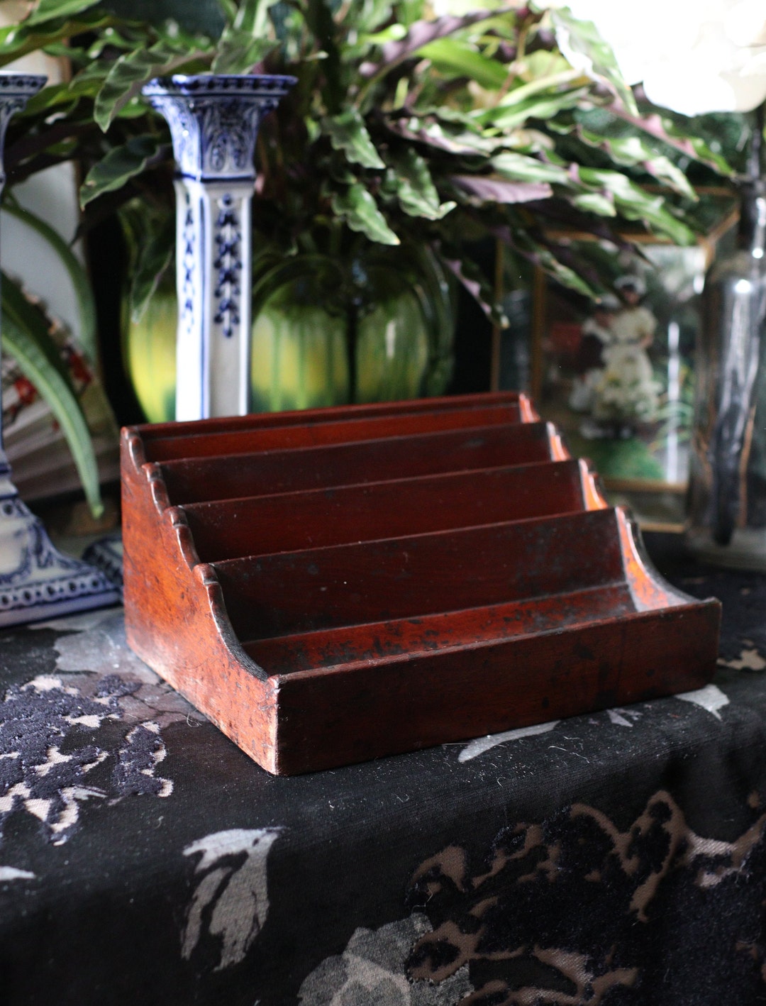 Antique/vintage Wooden Slanted Letter Rack Pen Tray Retro Desk Tidy ...