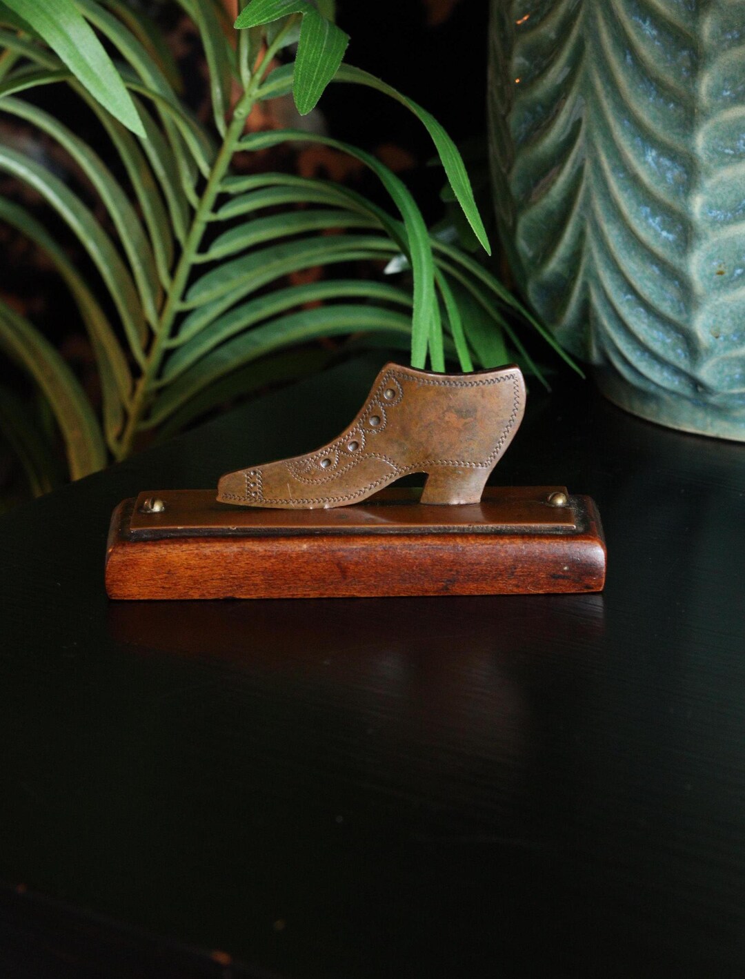 Antique Copper Victorian Ladies Shoe on Wooden Plinth | Handcrafted ...