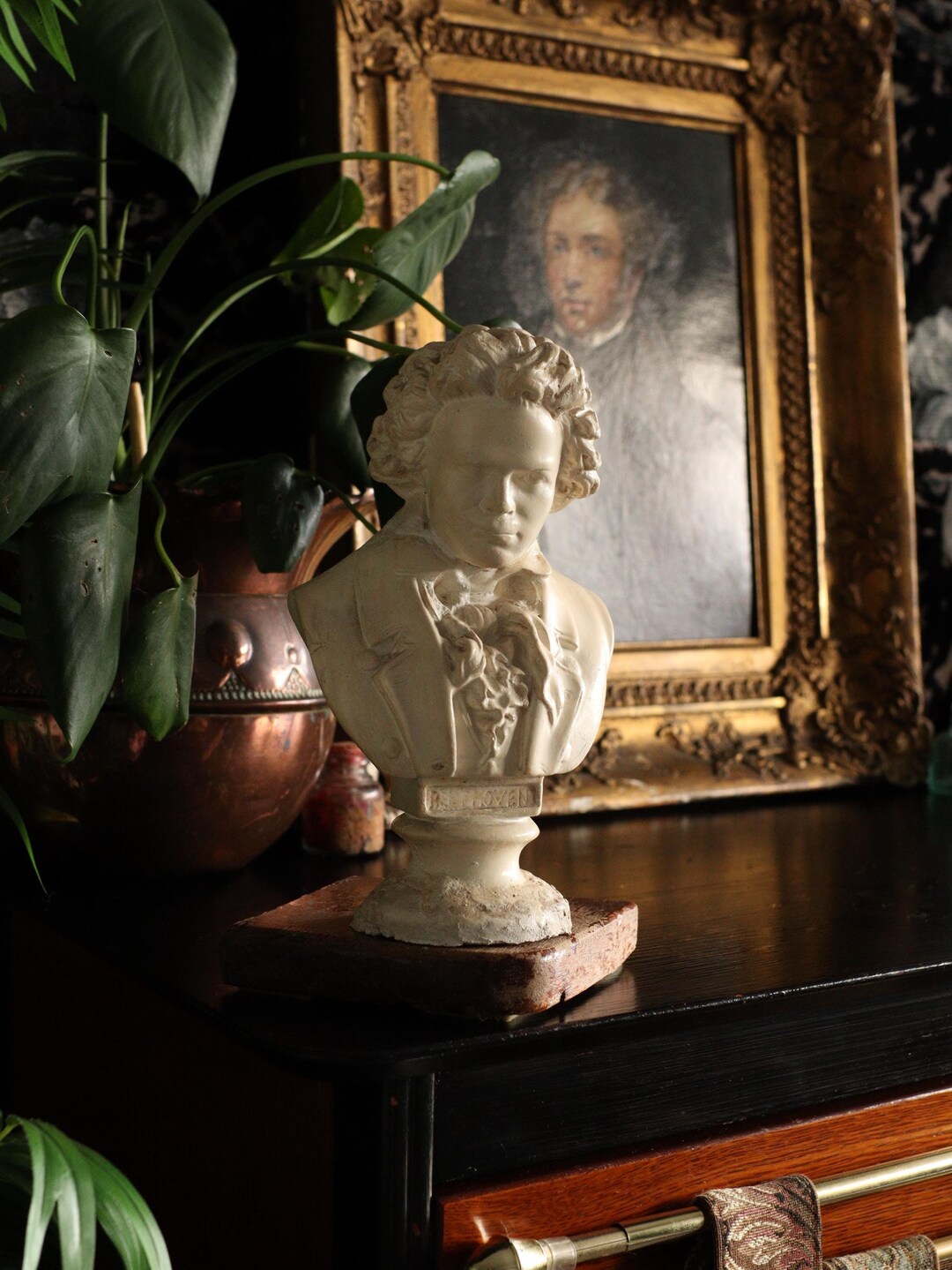 Plaster Bust of Composer Ludwig Van Beethoven on Scratch Built Wooden ...