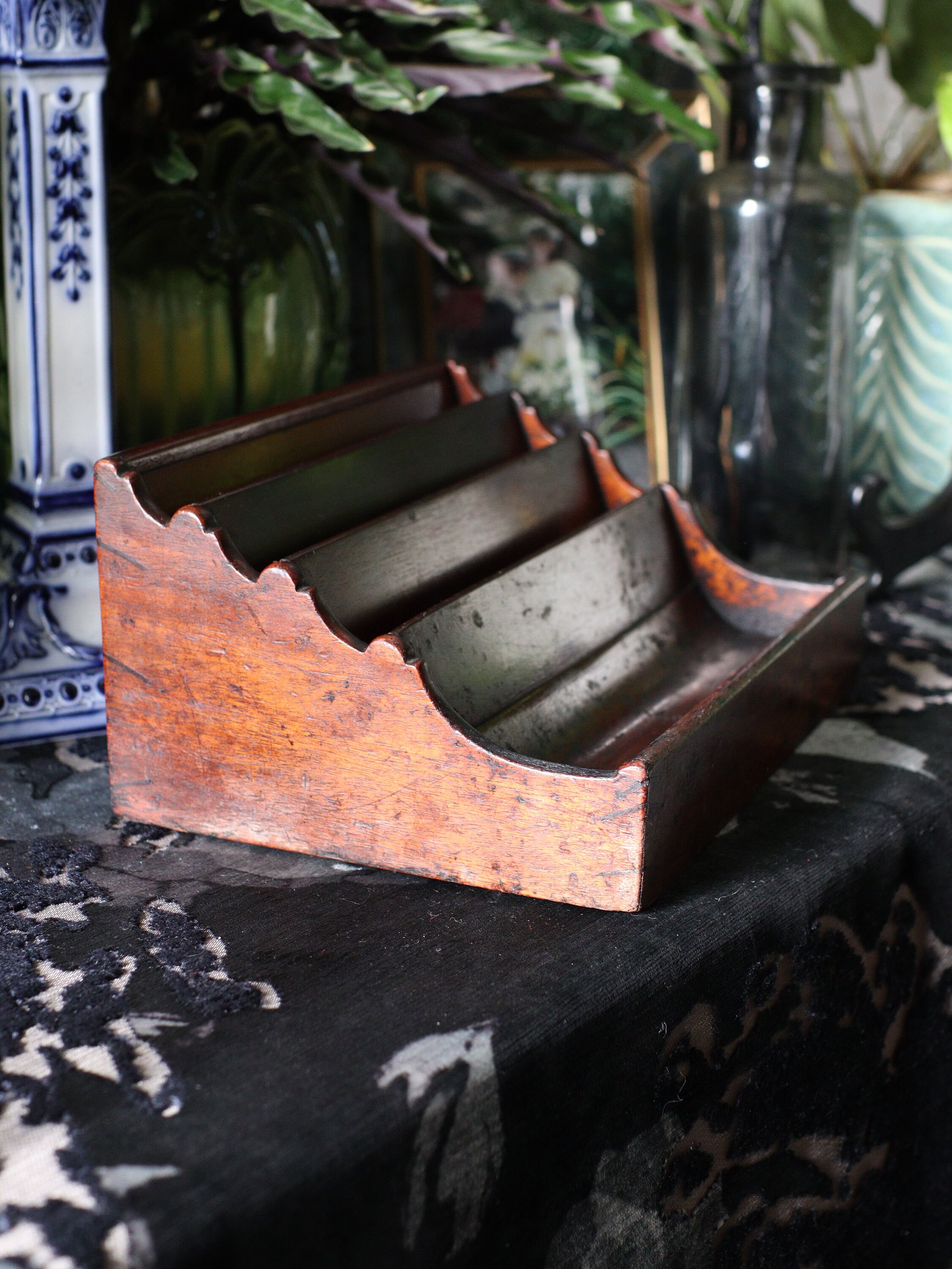 Antique/vintage Wooden Slanted Letter Rack Pen Tray Retro Desk Tidy ...