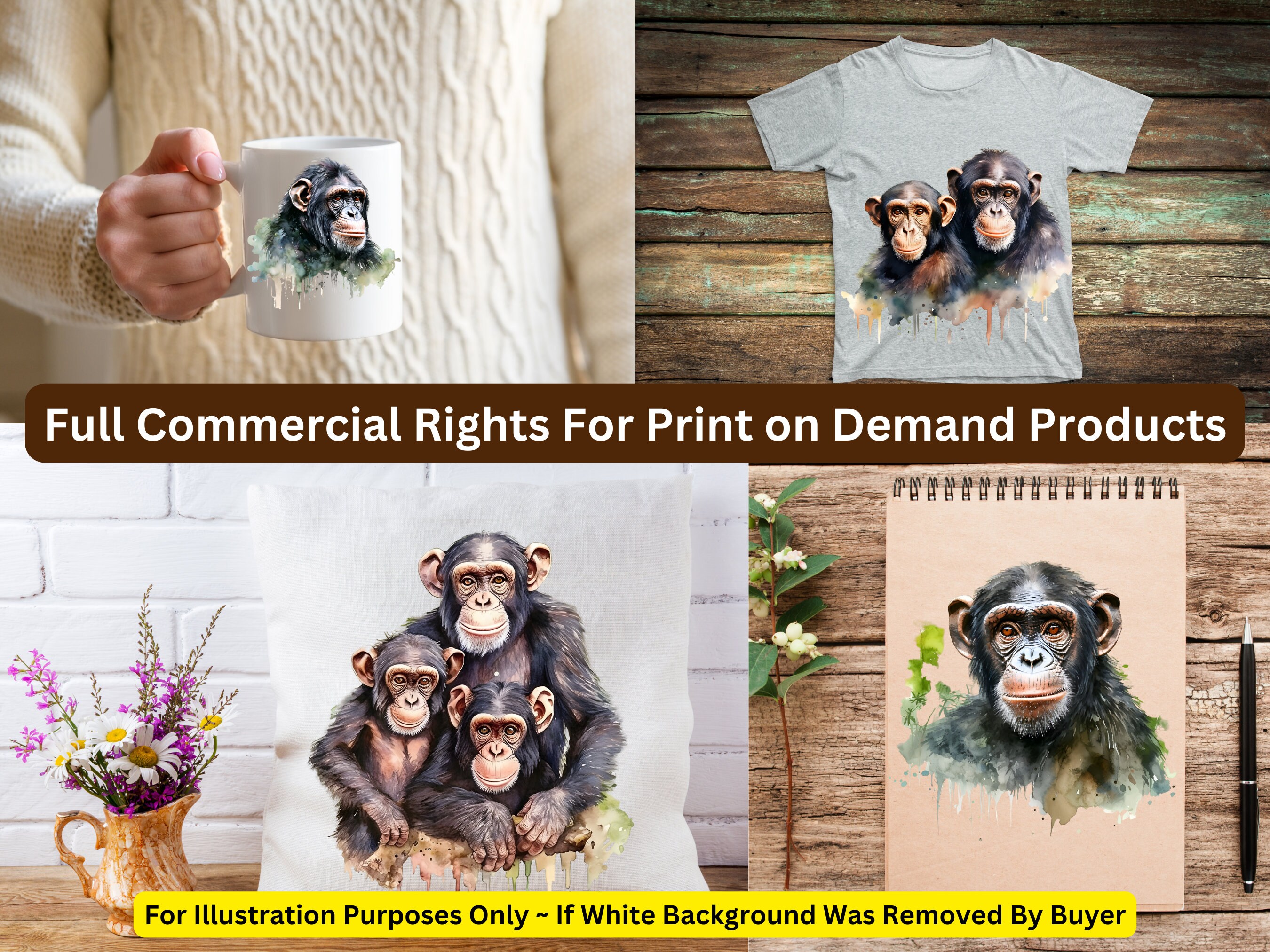 20 Cute Chimpanzees Clip Art - High Quality 300 Dpi Jpgs - Monkey ...