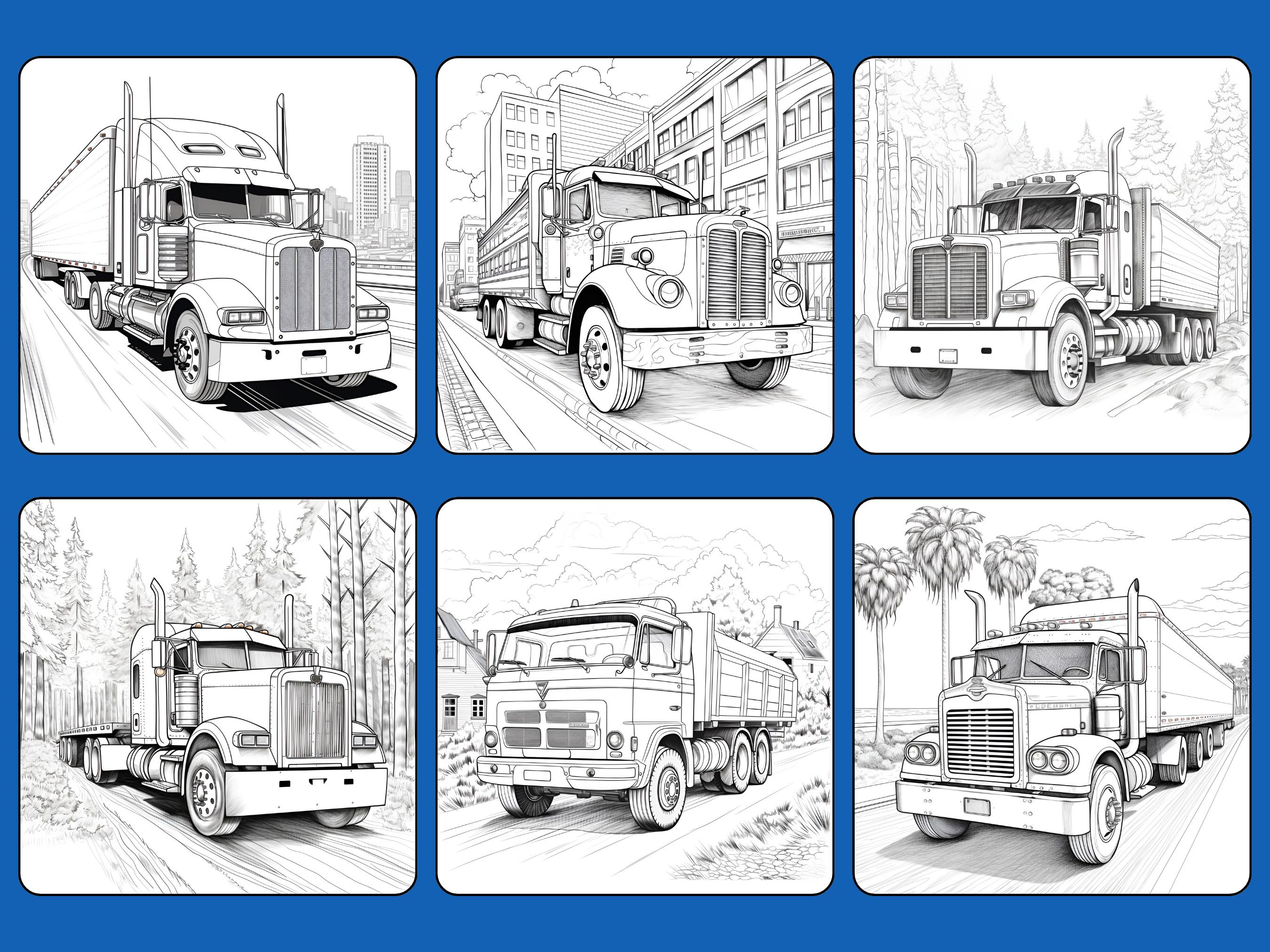 30 Big Rig Trucks Printable Coloring Pages - Instant Download 8.5" X 8. ...