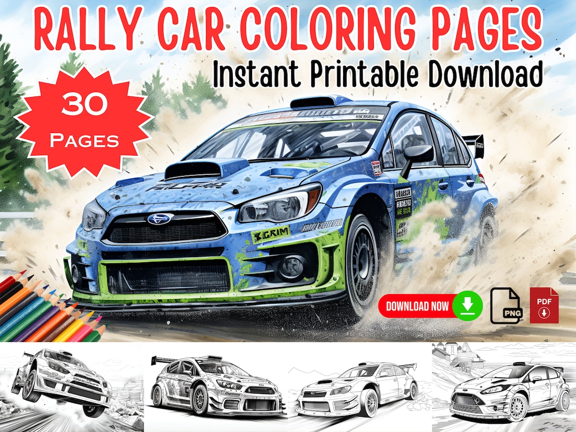 30 Rally Car Printable Coloring Pages PDF & PNG Instant - Etsy Australia