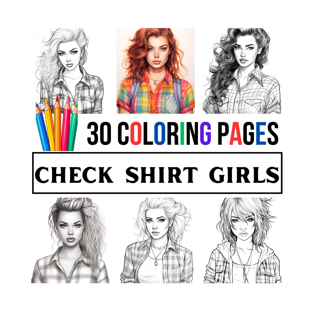 30 Printable Coloring Pages Beautiful Ladies in Checkered Shirts ...