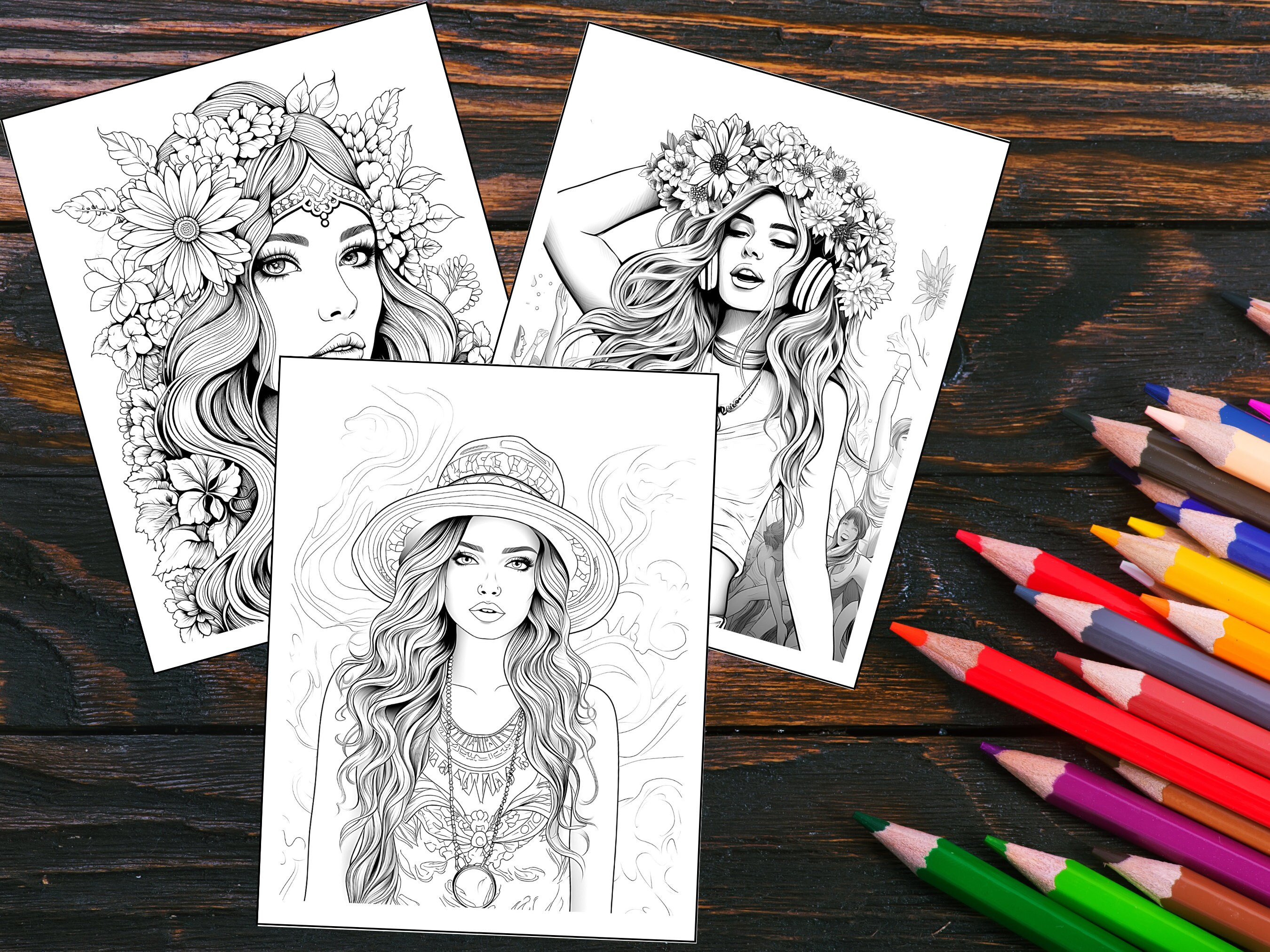 30 Boho Girls Printable Coloring Book Pages Flowers - Etsy