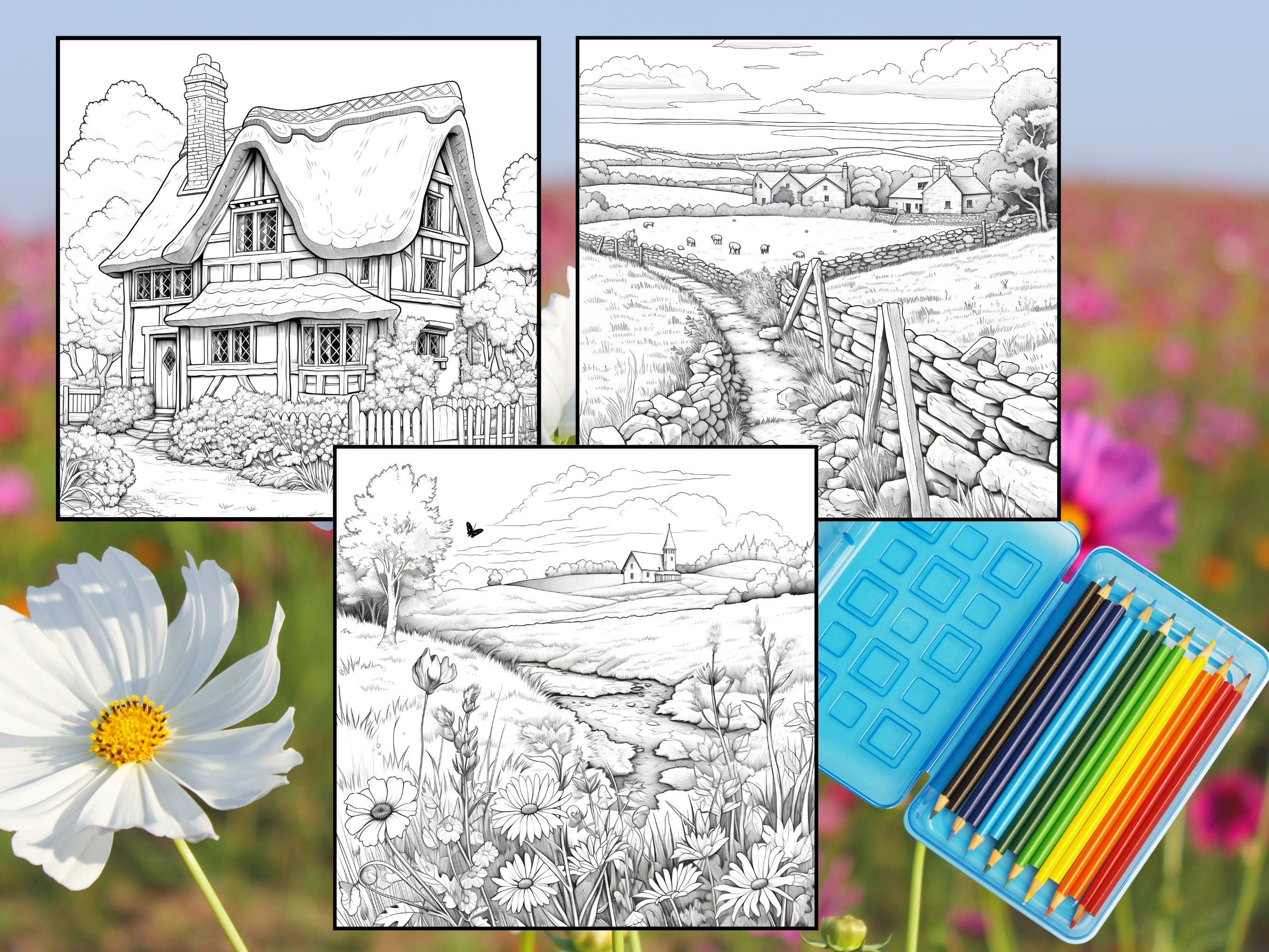 30 Rural England Printable Coloring Pages - JPG Instant Download - 8.5 ...